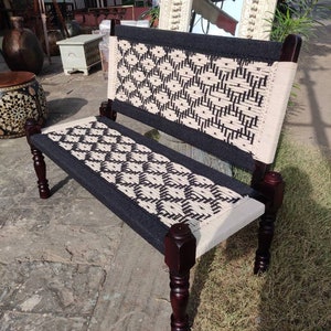 Handmade Wooden Woven Rope Charpai Bed With Back/day Bed Cotton Rope ...