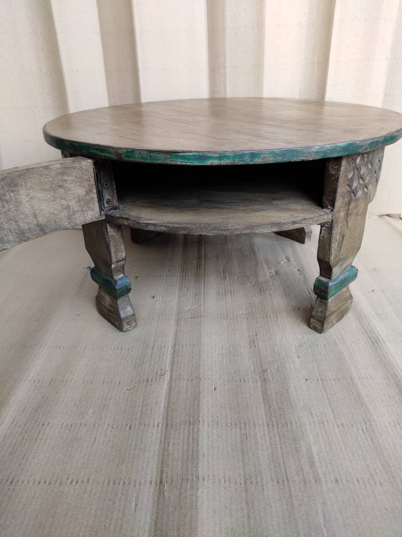 Indian Carved Chakki Table With Wooden Top, Carved Chakki Table,coffee ...