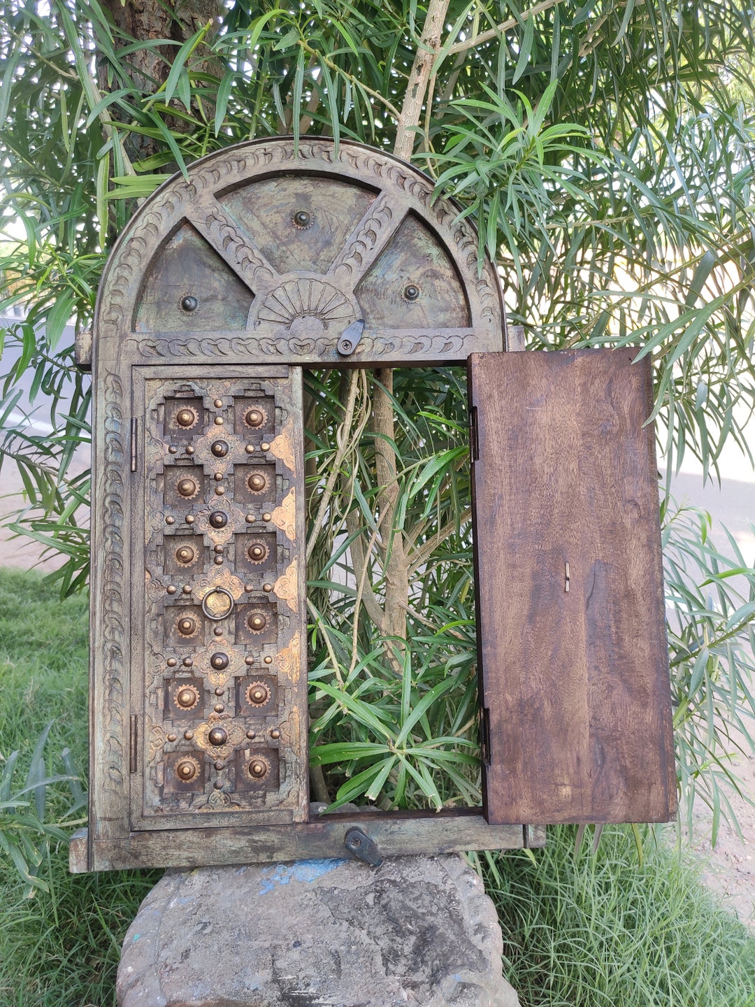 Artistic Wooden Window With Carving and Brass Work/distressed Window ...