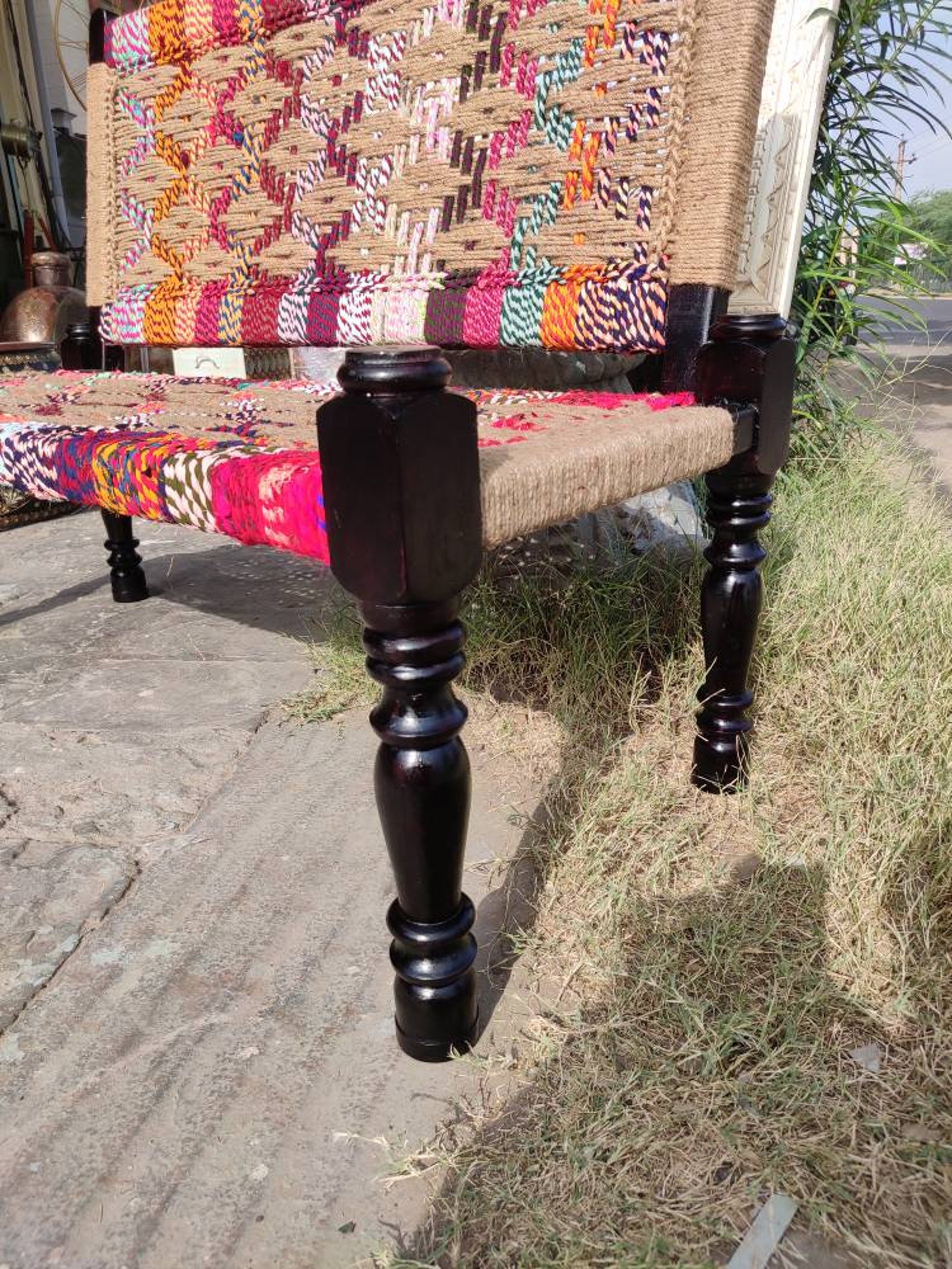 Handmade Wooden Woven Rope Charpai Bed With Back/day Bed Cotton Rope ...