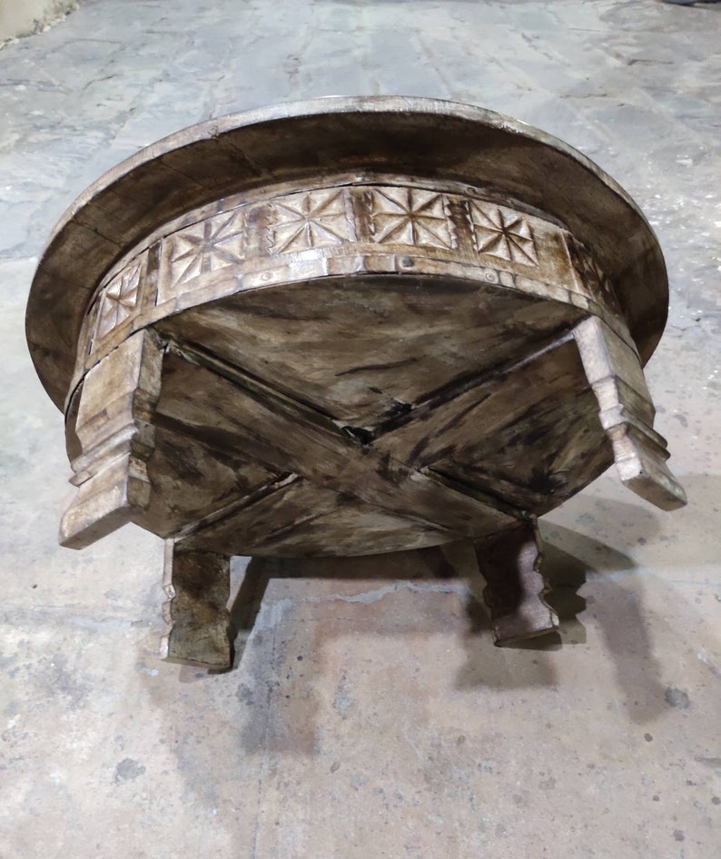 Indian Carved Chakki Table With Wooden Top Carved Chakki - Etsy