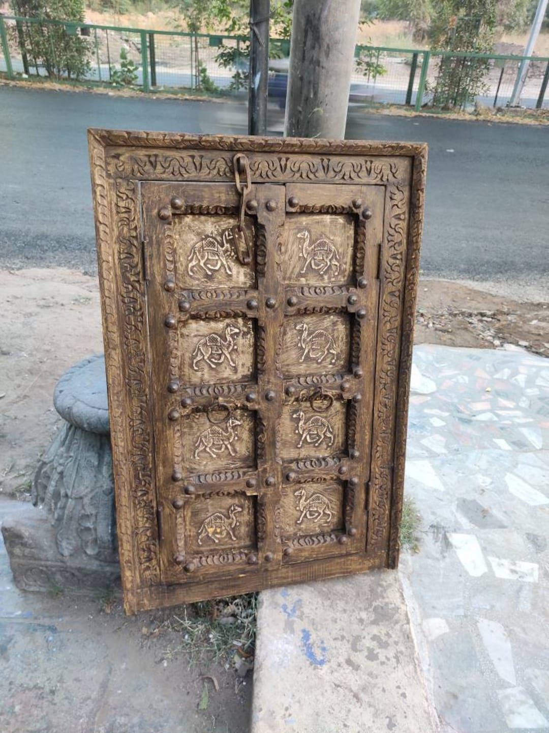 Vintage Carved Wood & Brass Work Window/ Handmade Window/window Frame ...
