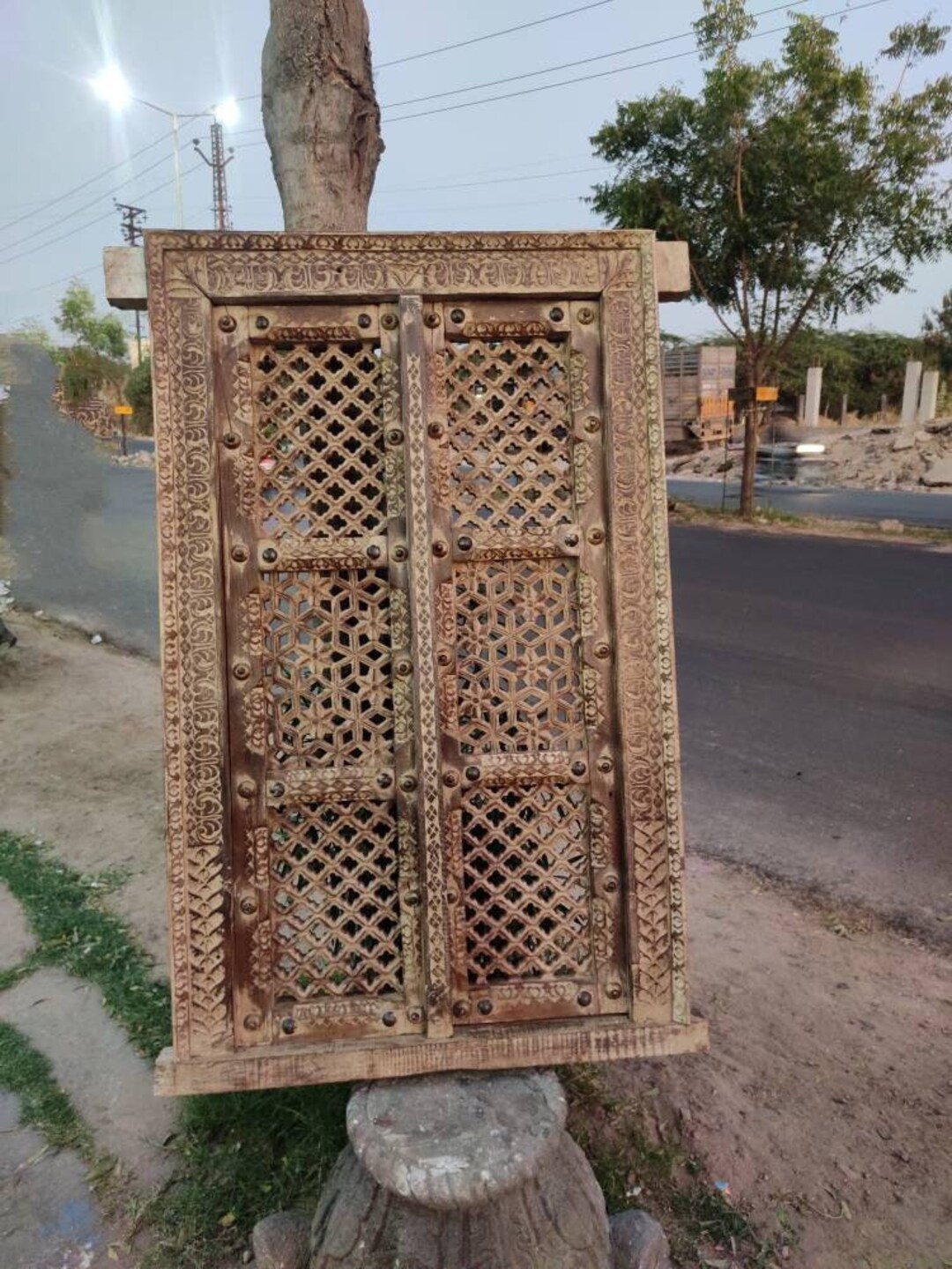 Ethnic Vintage Carved Wood & Brass Work Window/ Handmade Window/window ...