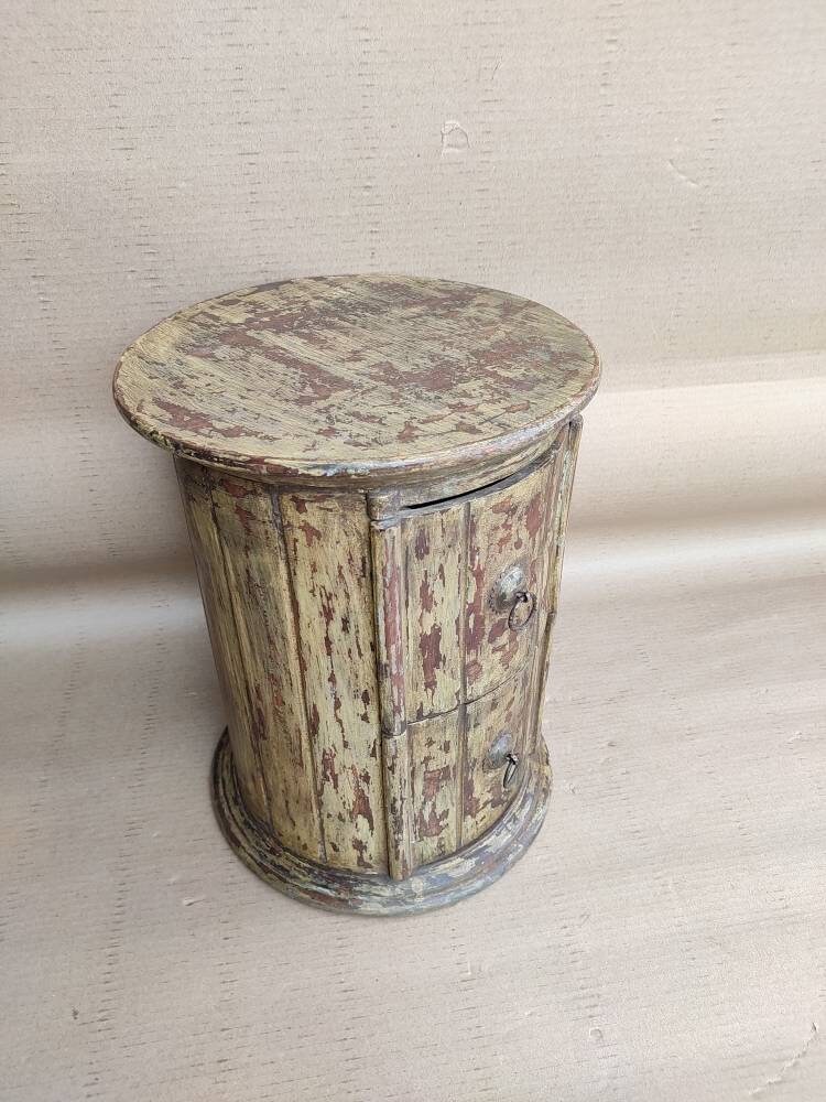 Bedside Table Wooden Two Drawers Round Box/ Stand in - Etsy UK