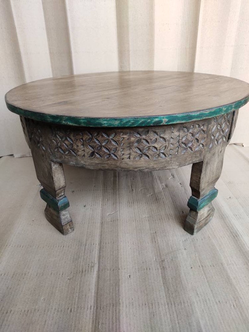 Indian Carved Chakki Table With Wooden Top, Carved Chakki Table,coffee ...