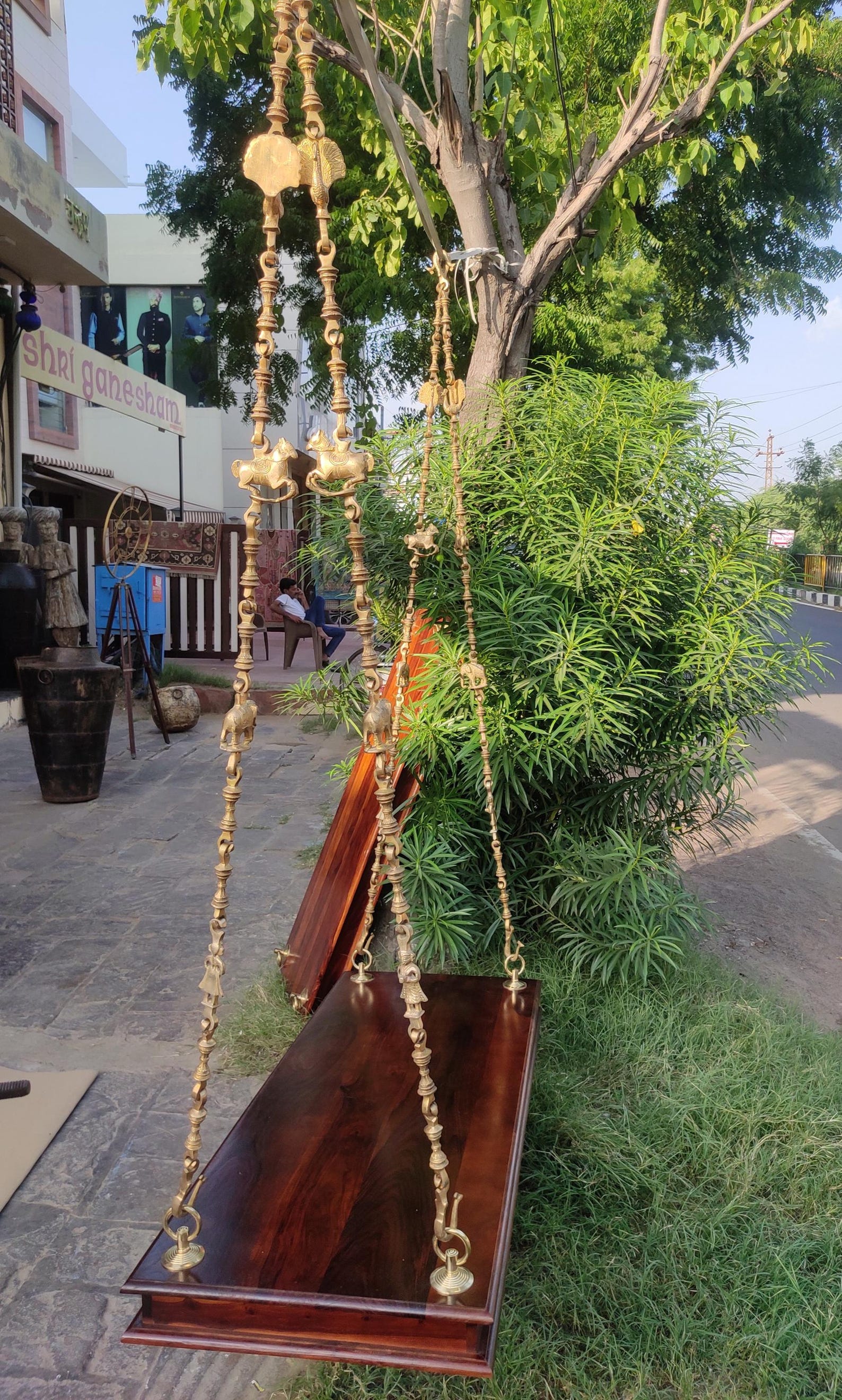 Hand-carved Wooden Jhula Swing – Indian Hanging Oonjal With Brass ...