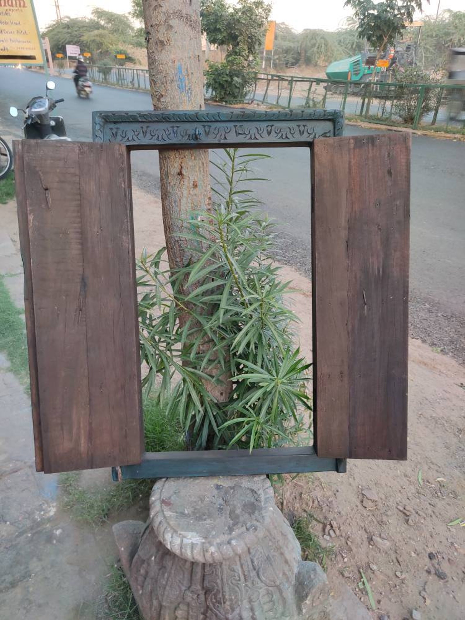 Ethnic Vintage Carved Wood & Brass Work Window/ Handmade Window/window ...
