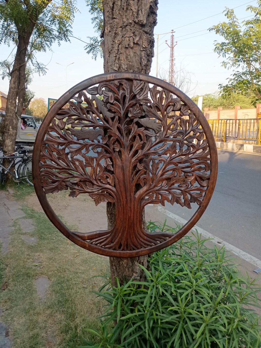 Mango Wood Carved Tree Wall Panel: Indian Vintage Decor (75x75 Cm) - Etsy