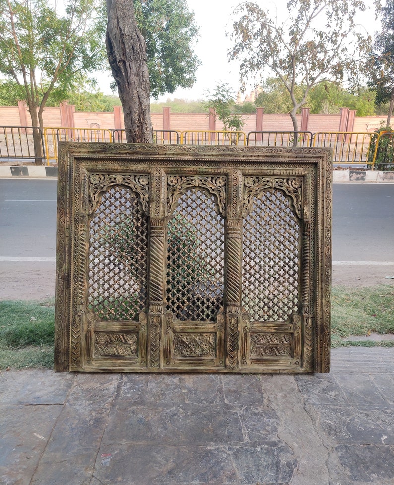 Distressed Mango Wood Carved Wall Panel, Indian Jali Decor - Etsy