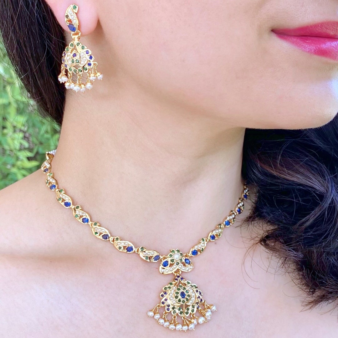 Delicate and Dainty Jadau Set, Gold Plated on Silver - Etsy