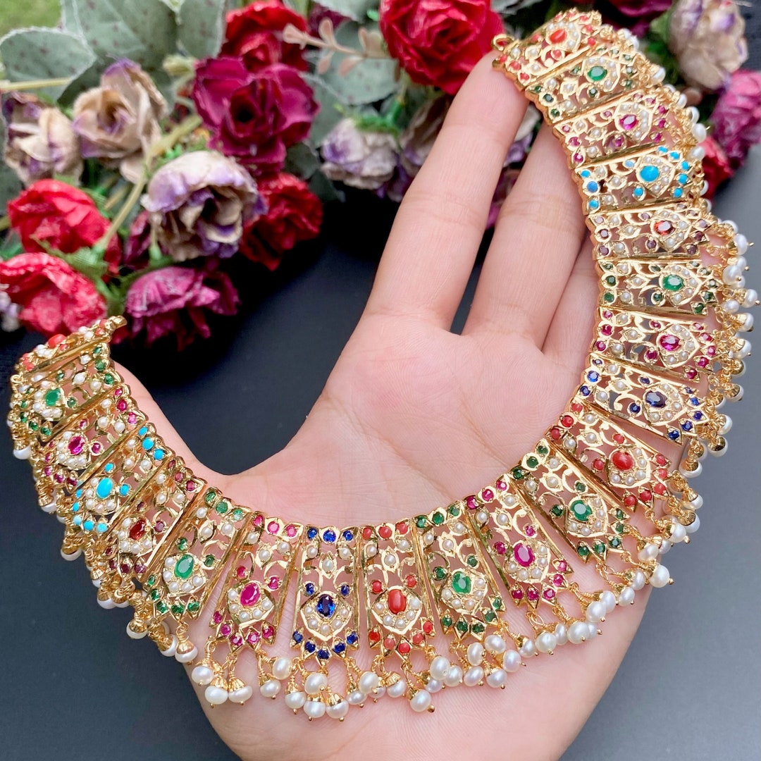 Navratna Necklace for Bride, Indian Jewelry, Pakistani Jewelry ...