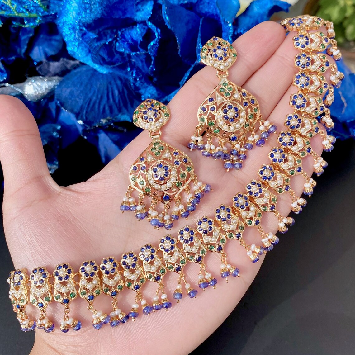 Premium Gold Plated Jadau Necklace Set Real Gold Like Craftsmanship on ...