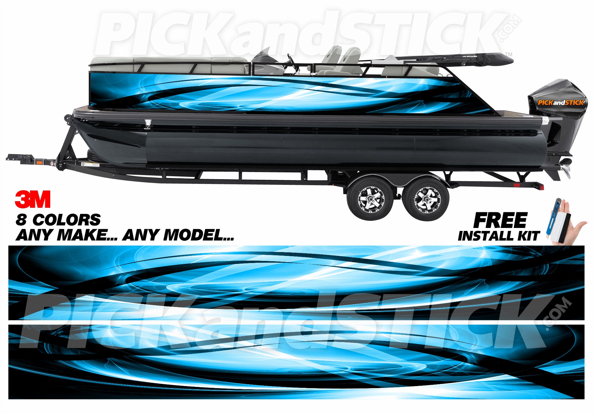 Deepwater Abstract Pontoon Boat Wrap 3M DIY Decal Air Release Any Make ...