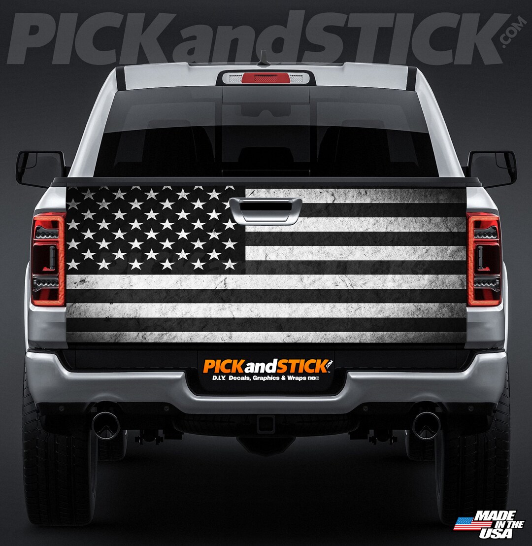 American Flag BW Rustic Tailgate Wrap Graphic Decal - Made in U.S.A ...