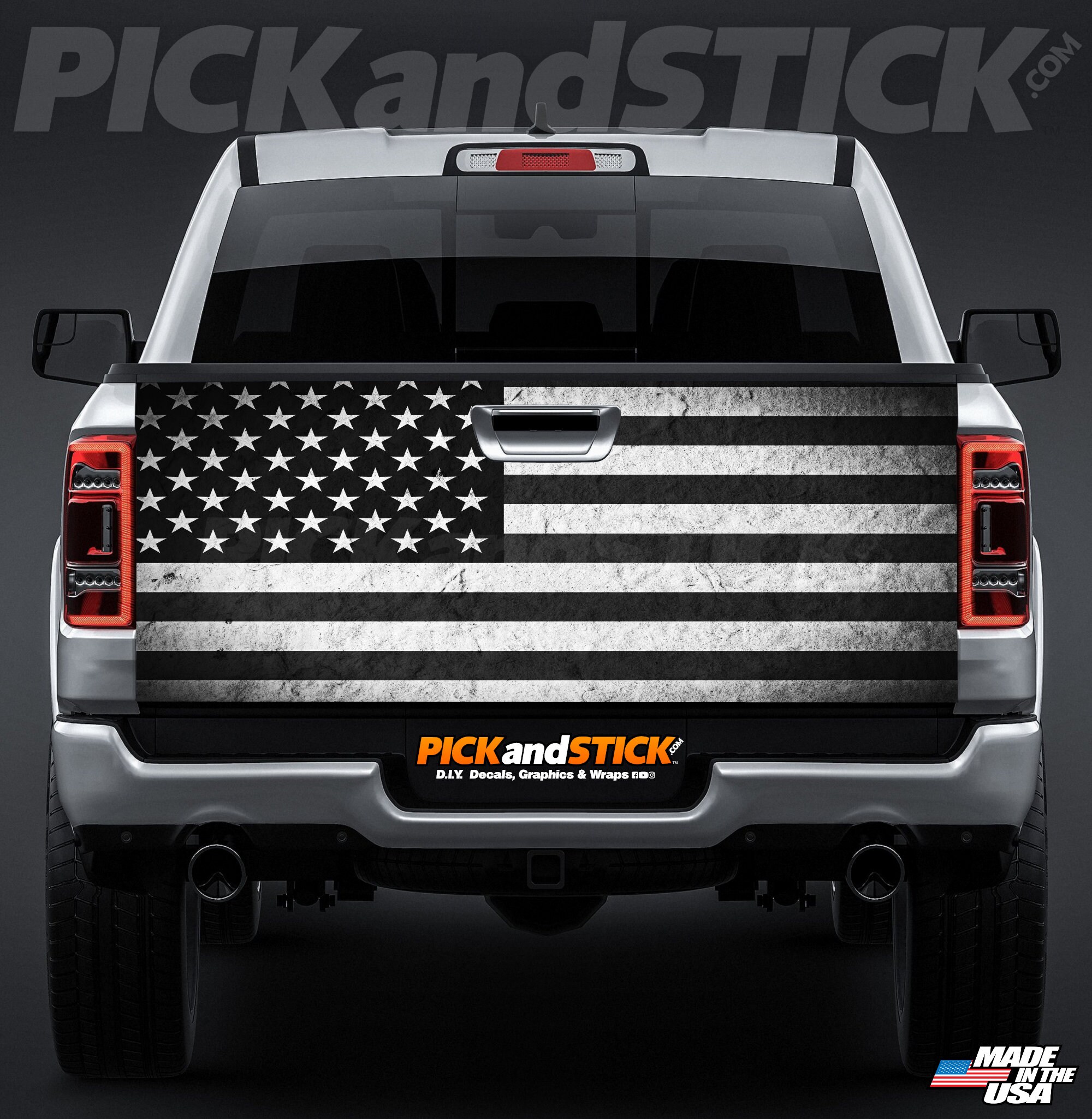 American Flag BW Rustic Tailgate Wrap Graphic Decal - Made in U.S.A ...