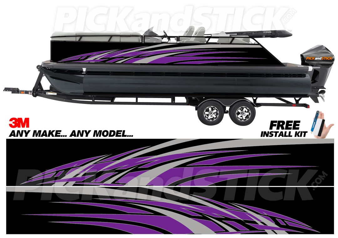 Ripper Dark Pontoon Boat Wrap 3M DIY Decal Air Release Any Make Any Model Custom Sizes Available ...