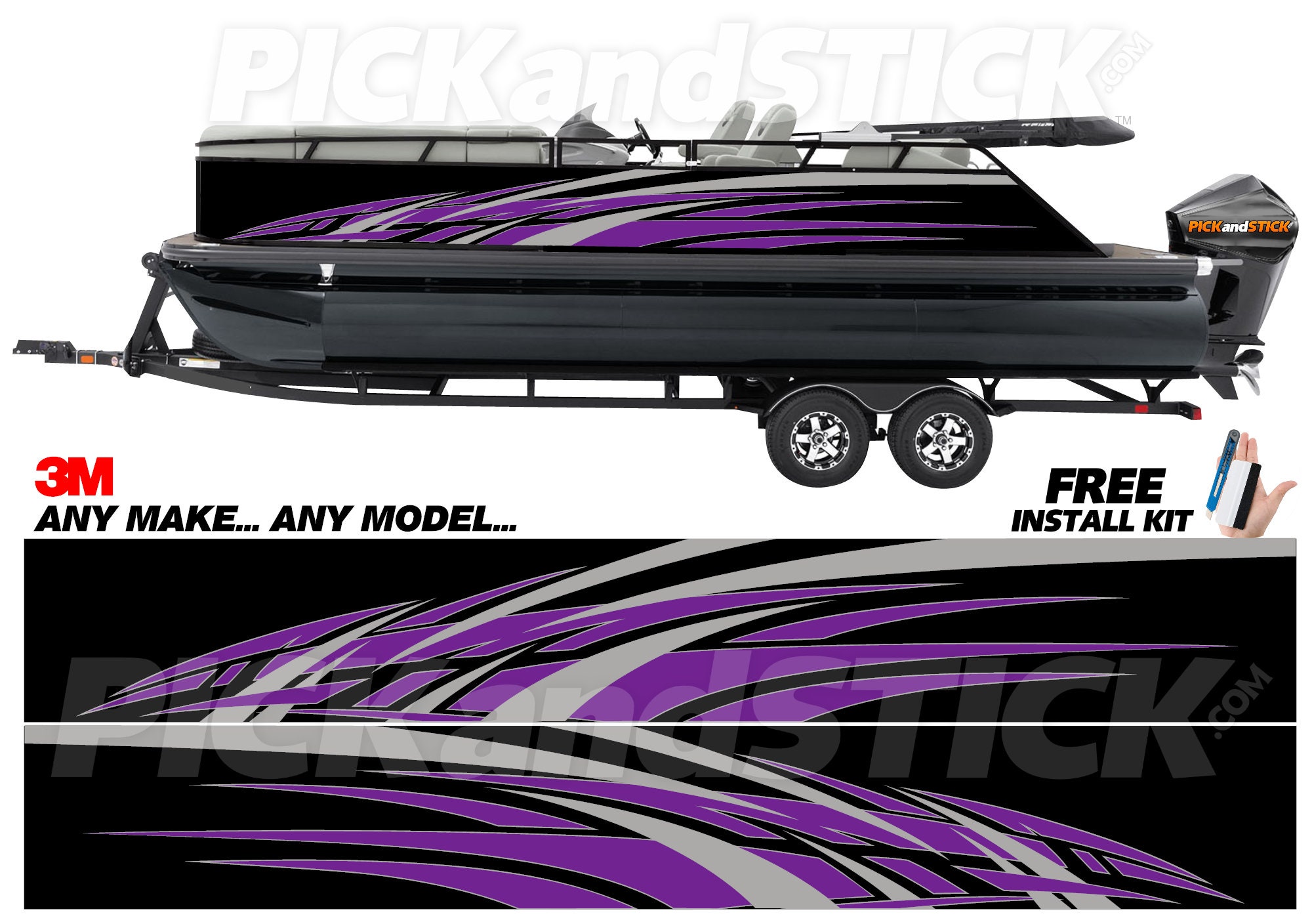 Ripper Dark Pontoon Boat Wrap 3M DIY Decal Air Release Any Make Any ...