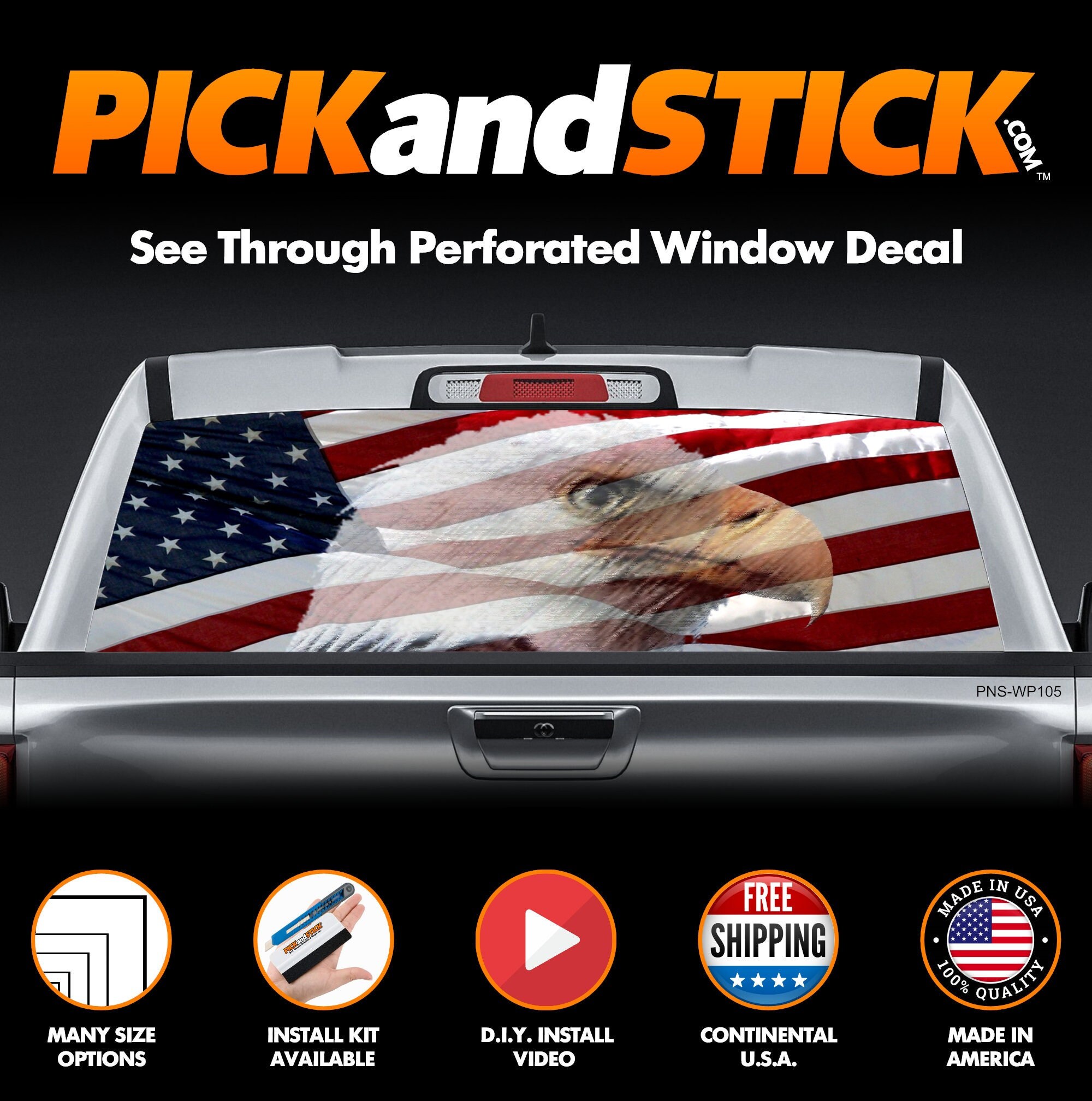 American Flag With Eagle 2 Full Color 50/50 Perforated See Through Rear ...