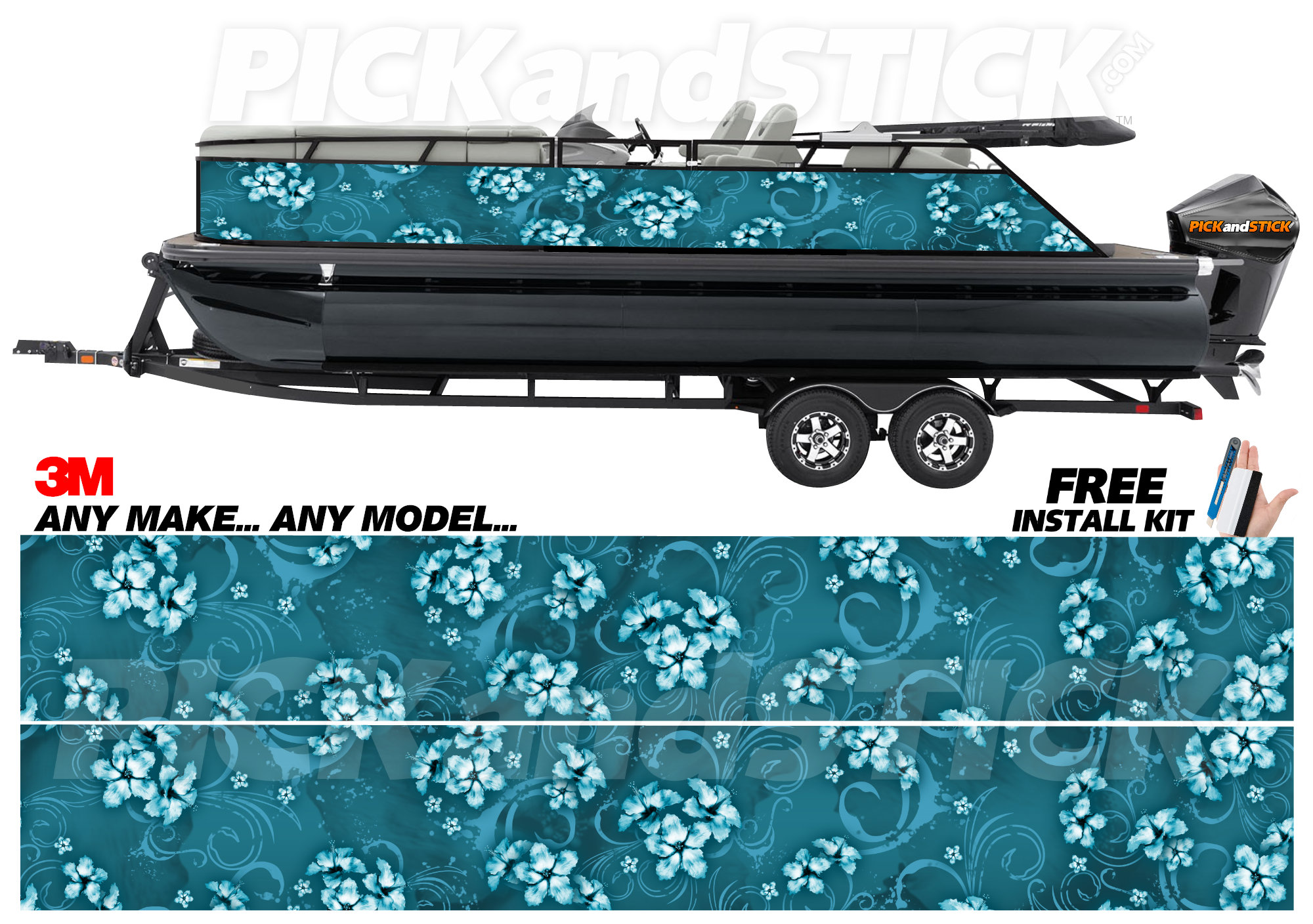 Hawaiian Floral Pontoon Boat Wrap 3M DIY Decal Air Release Any Make Any ...