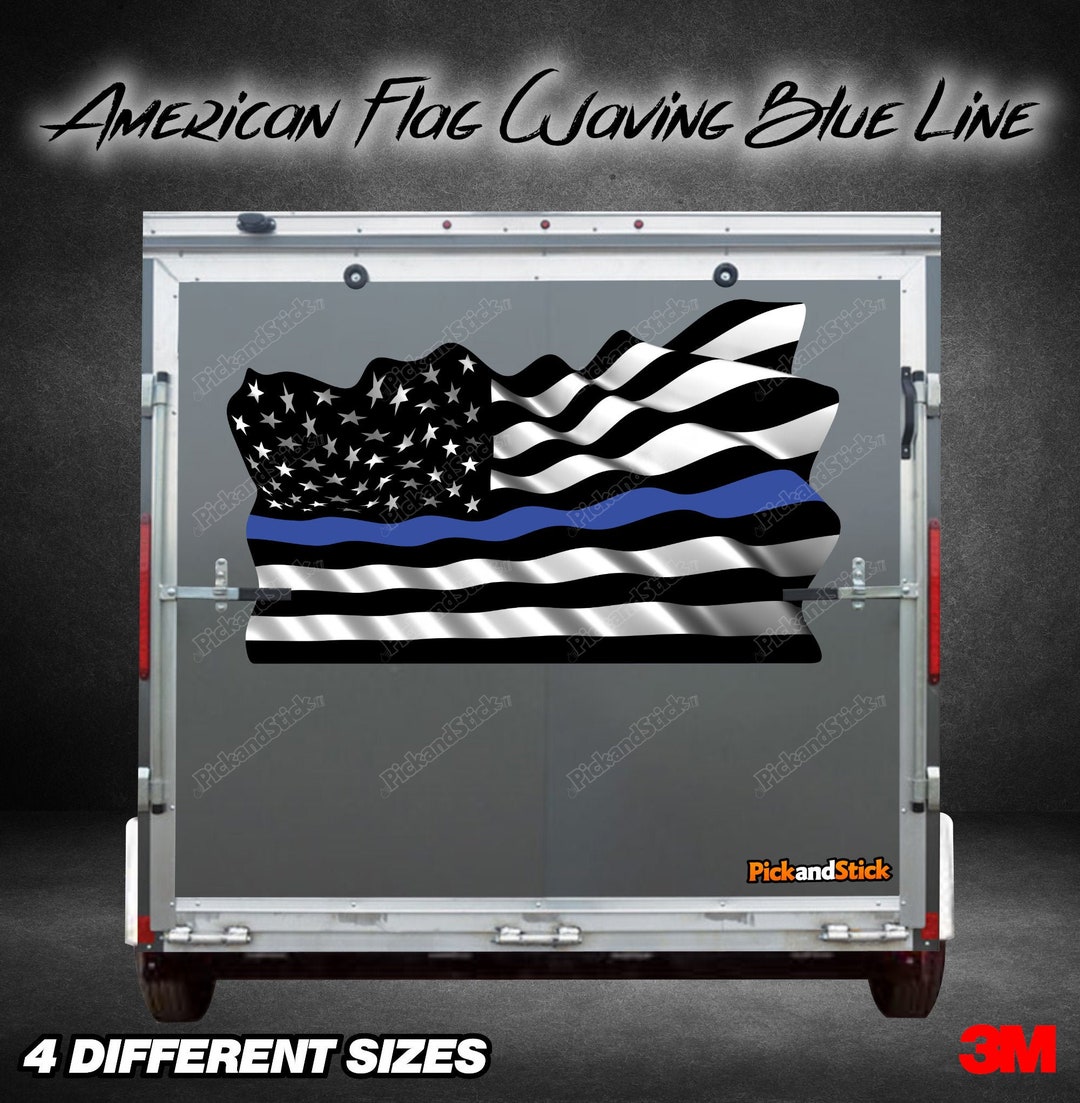 American Flag Waving Blue Line Trailer Graphic Decal - Etsy