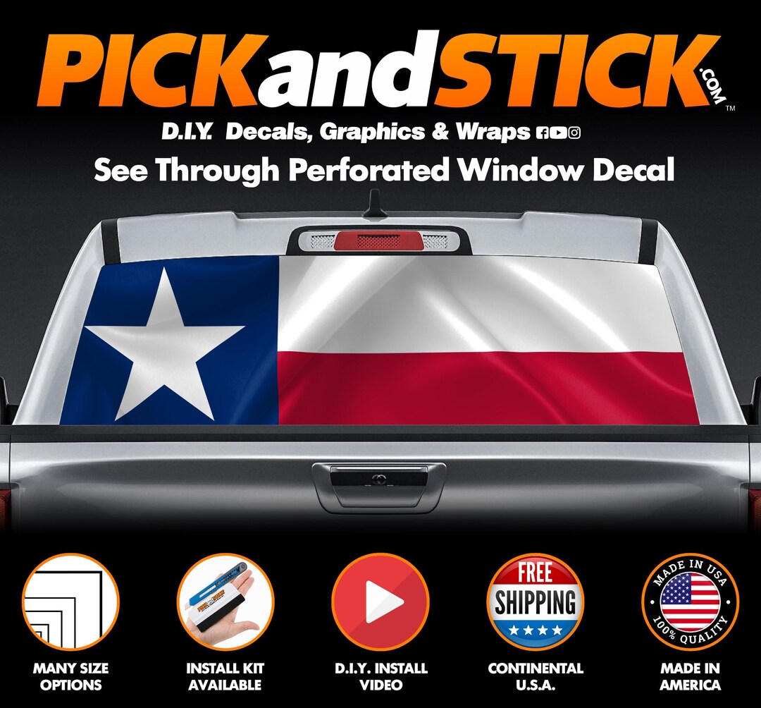 Texas Waving Flag Perforated Rear Window Graphic Decal - Made in ...