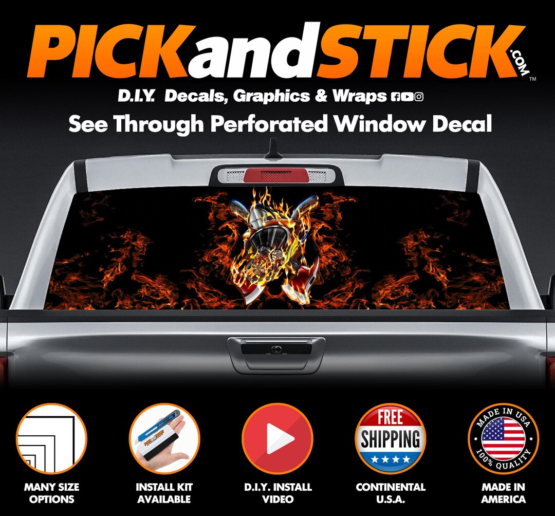 Fire Fighter Helmet 2 in Fire Perforated Rear Window Graphic Decal ...
