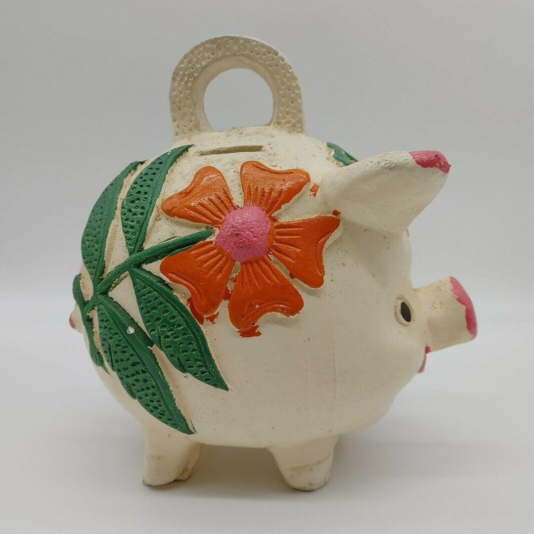 Mexico Folk Art Chalkware Piggy Bank Large Handmade With Painted ...