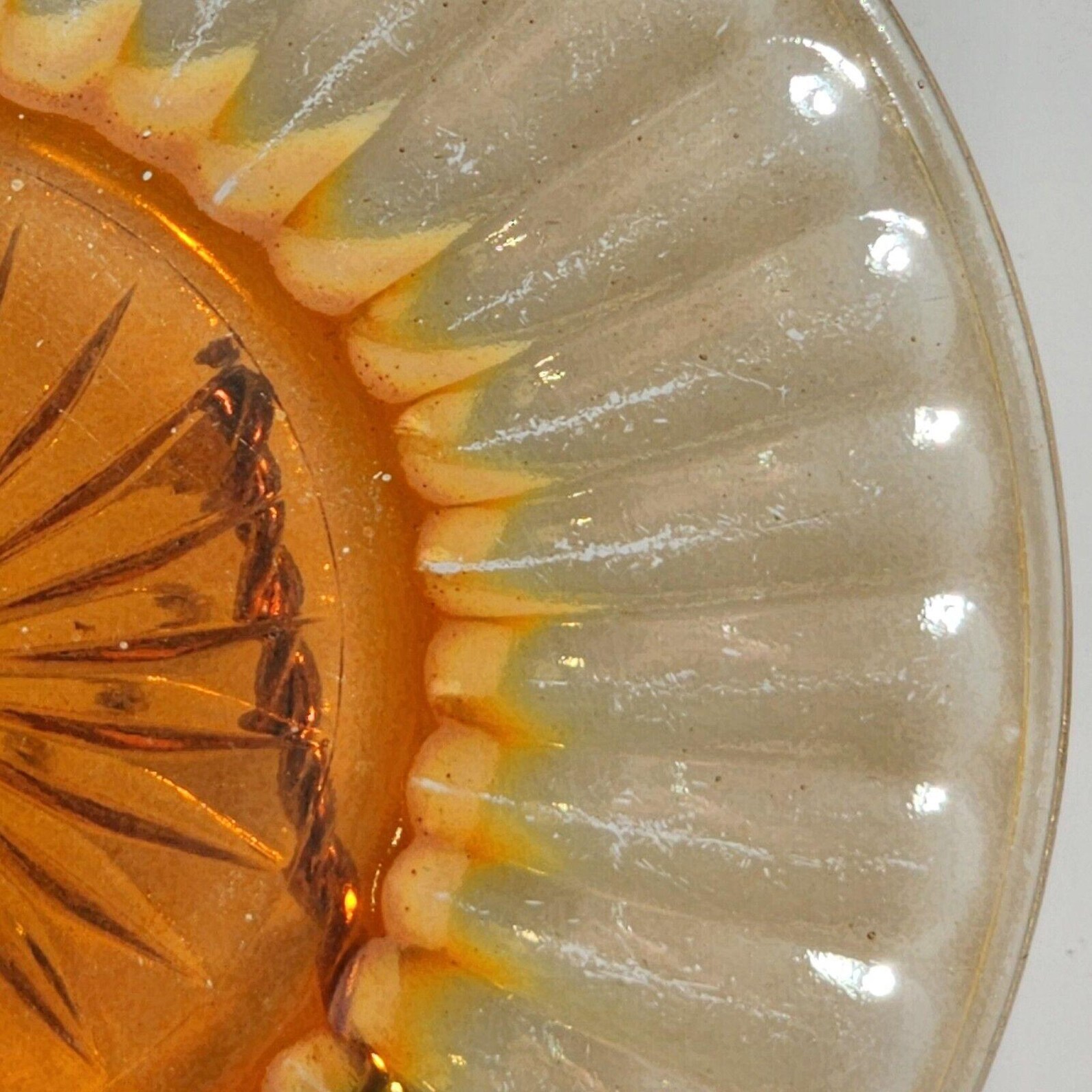 Iridescent Depression Carnival Glass Marigold Orange Round Plate ...