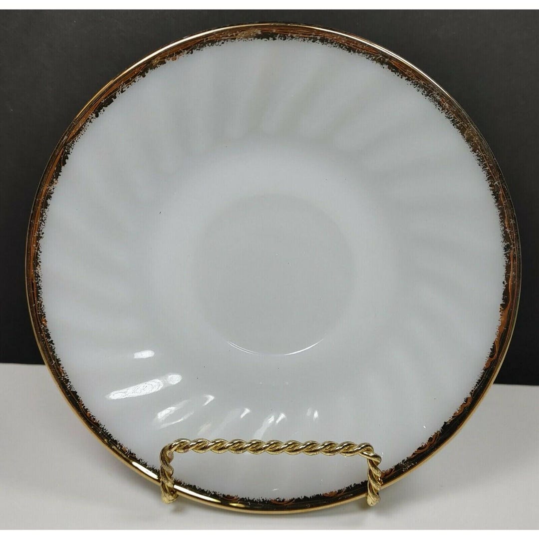 Fire King Swirl Milk White Round Gold Rim Oven Ware Saucer Plates 7 7/8 ...