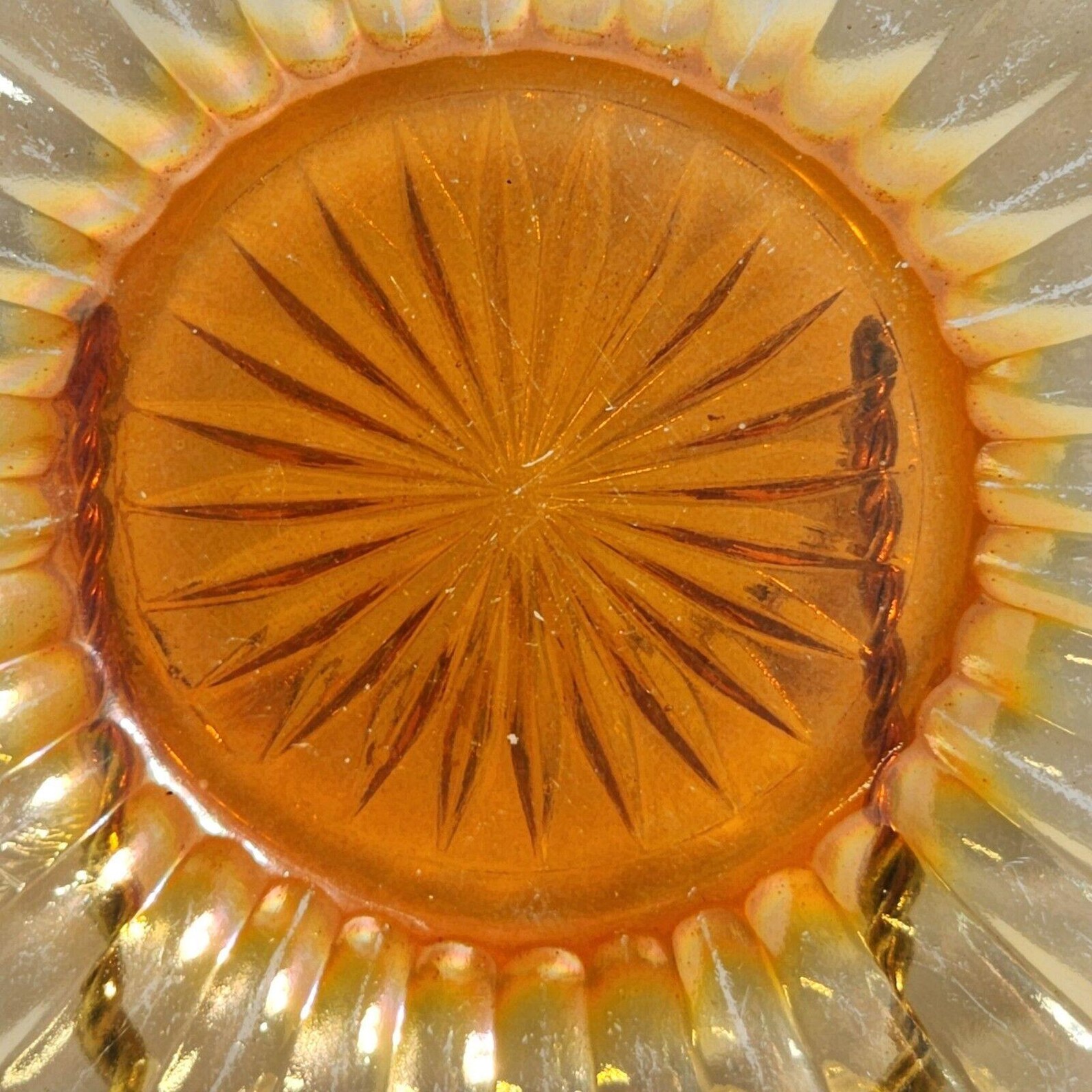 Iridescent Depression Carnival Glass Marigold Orange Round Plate ...