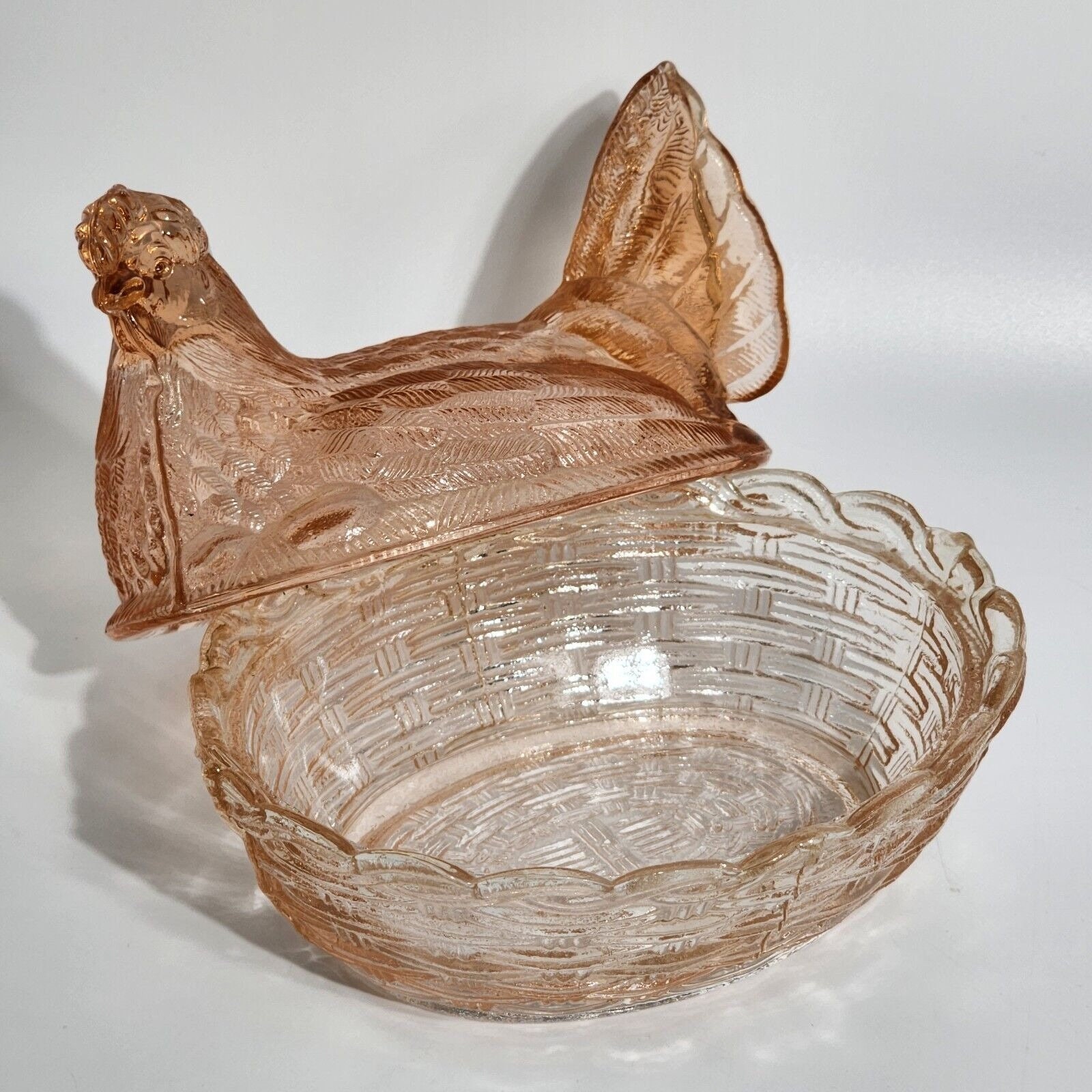 Vintage Indiana Glass Light Pink Hen on Nest Covered Dish Chicken on ...