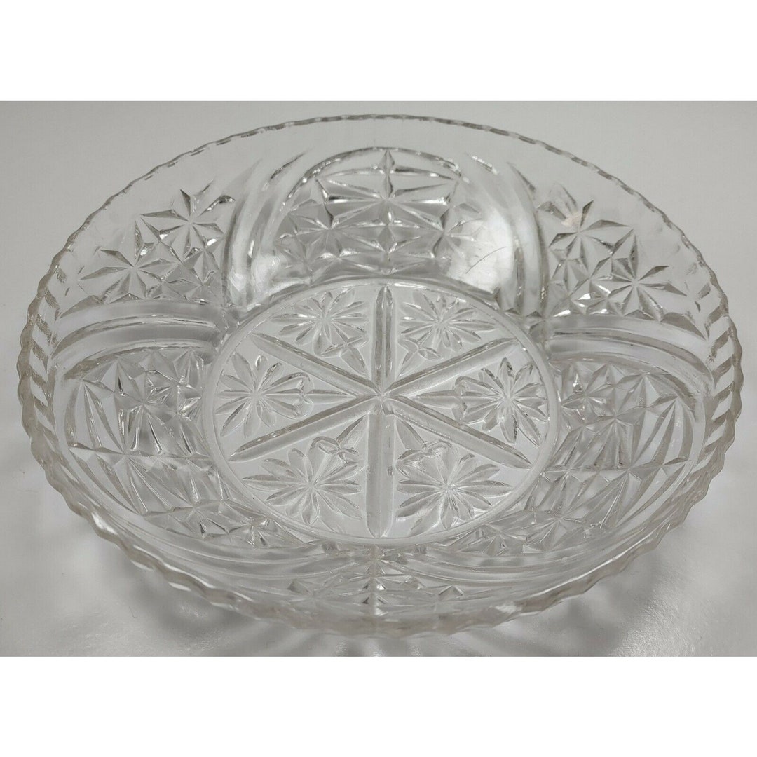 Vintage Clear Crystal Glass Round Shaped Stars Bars Salad and Food ...