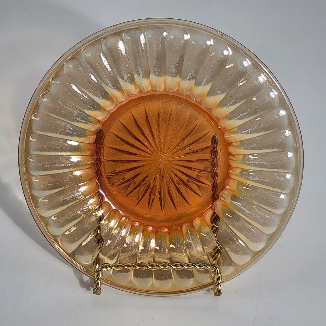 Iridescent Depression Carnival Glass Marigold Orange Round Plate ...