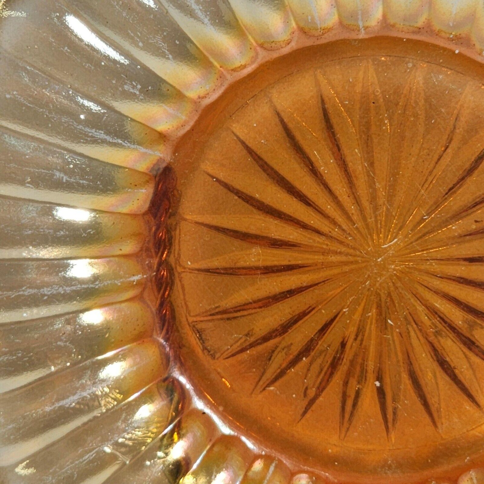 Iridescent Depression Carnival Glass Marigold Orange Round Plate ...