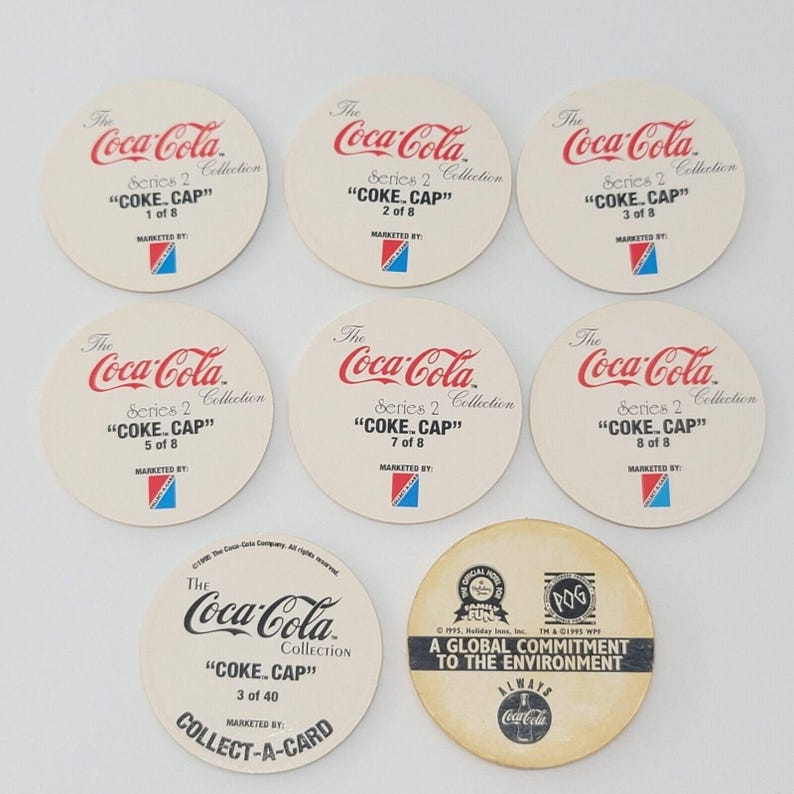 Vintage 1995 Coca-cola Series 2 Trading Card 8 Coke Cap Pogs Set - Etsy