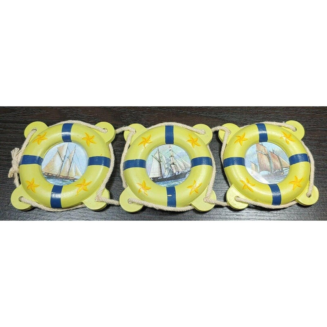 Life Preserver 2934 Trio Round Shape Wall Hanging Yellow Blue Photo ...