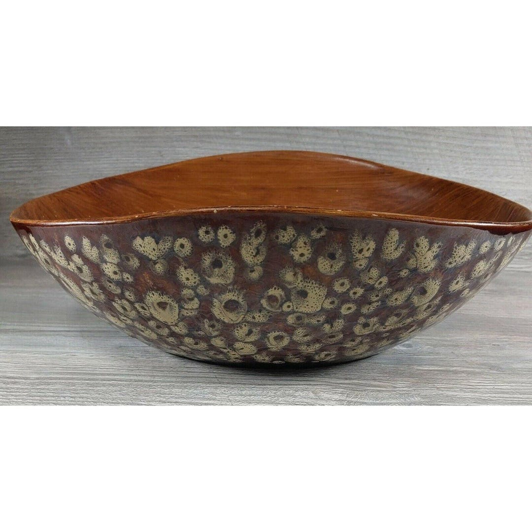 Glazed Ceramic Bowl Oval Swoop Shape Hand Painted Decorative Dish ...