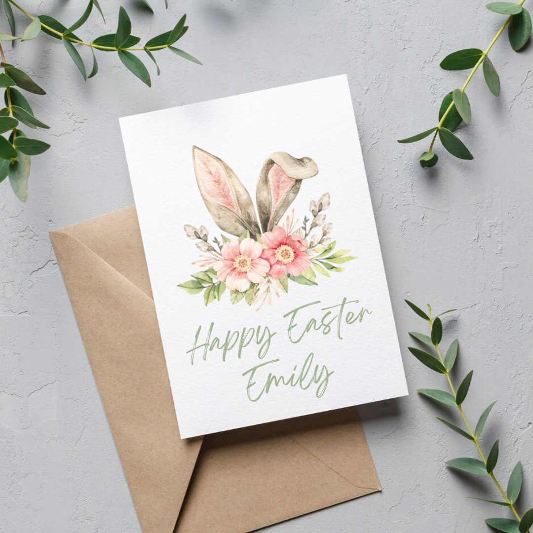 Easter Card, Bunny Easter Card, Bunny Ears Easter Card, Personalised ...