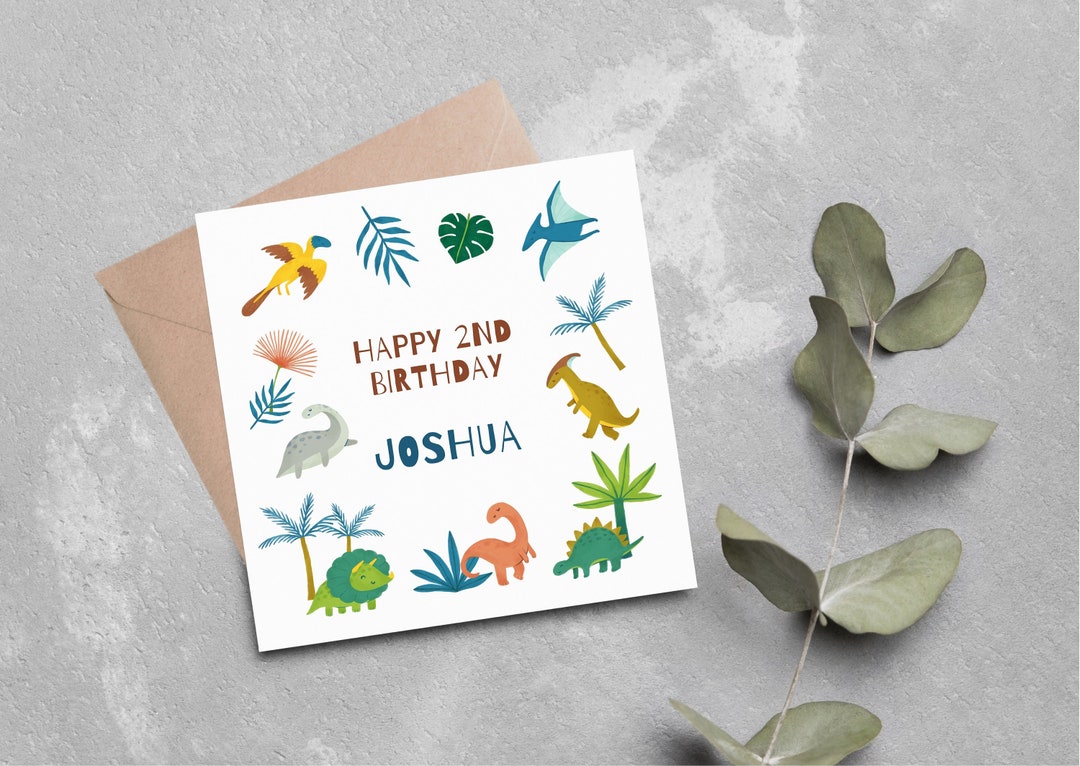 Dinosaur Happy Birthday Card, Child Happy Birthday Card, Personalised ...