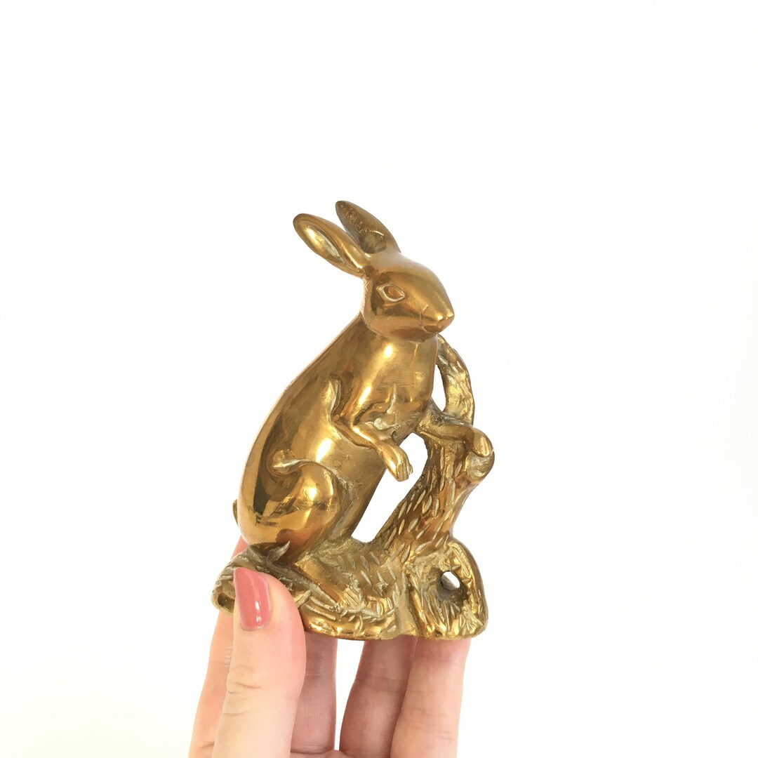 Brass Bunny Rabbit Figurine Vintage Ornament Sculpture Small Hare Altar ...