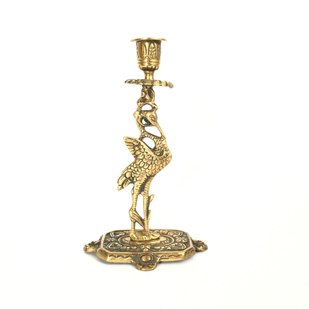 Brass Stork Candlestick Lucky Bird Candle Holder Fertility Altar Ritual ...