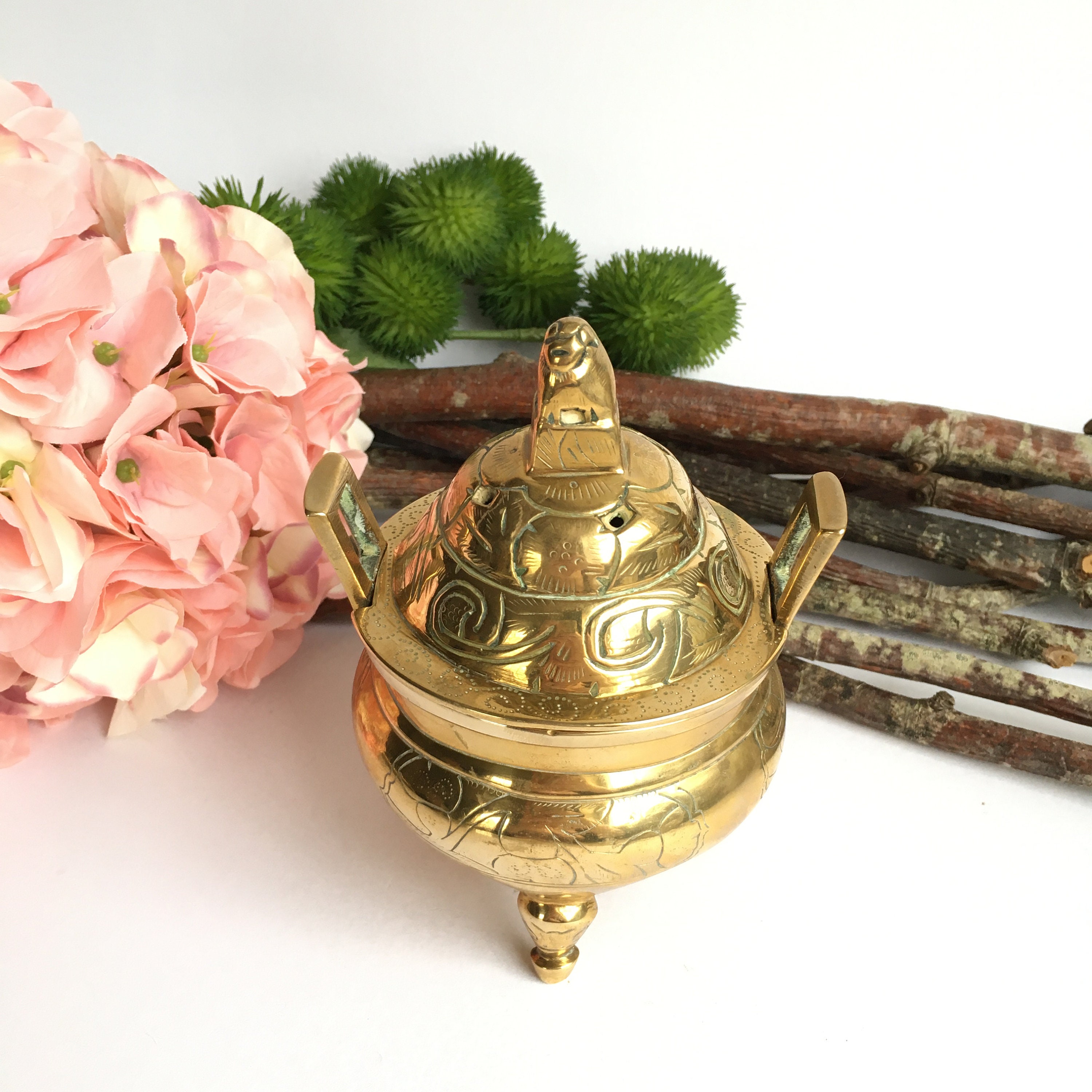 Antique Brass Incense Censer Chinese Cauldron Tri Foot with | Etsy