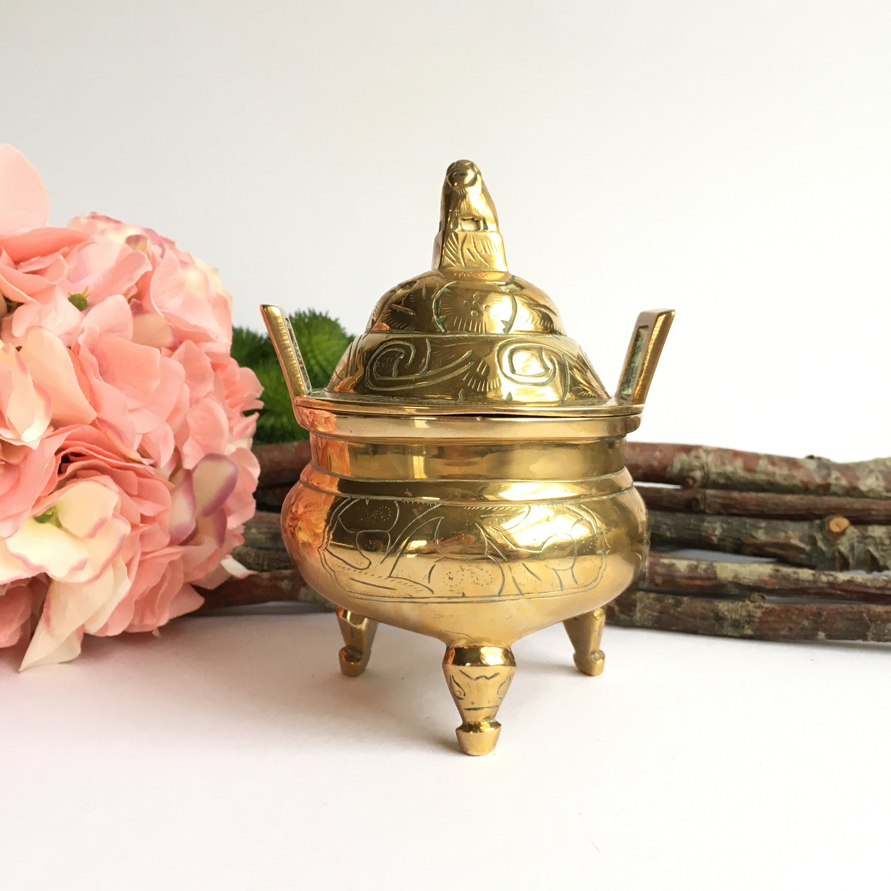 Antique Brass Incense Censer Chinese Cauldron Tri Foot with | Etsy