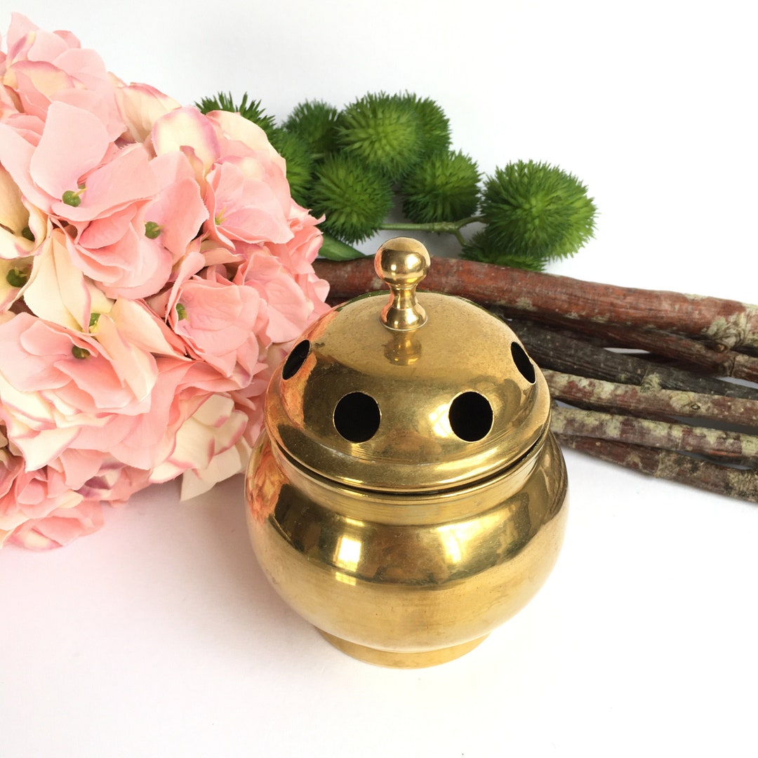 Brass Censer Vintage Lidded Incense Burner Pot Jar Altar Decor Ritual ...