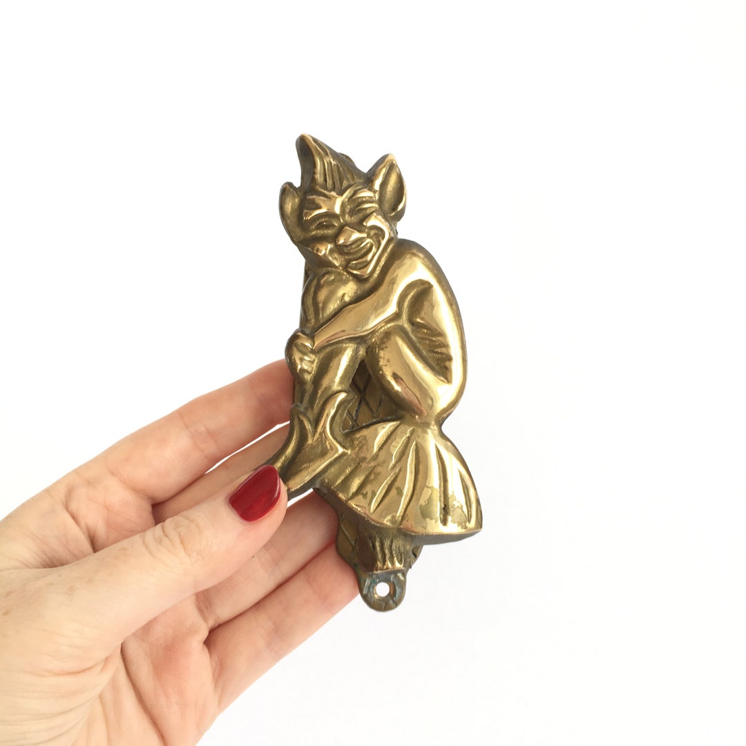 Pixie Door Knocker Vintage Lucky Brass Folklore Pixie on Toadstool ...