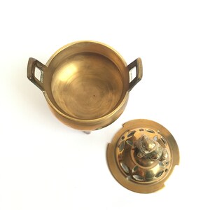 Antique Brass Incense Censer Chinese Cauldron Tri Foot With Lid Foo Dog ...
