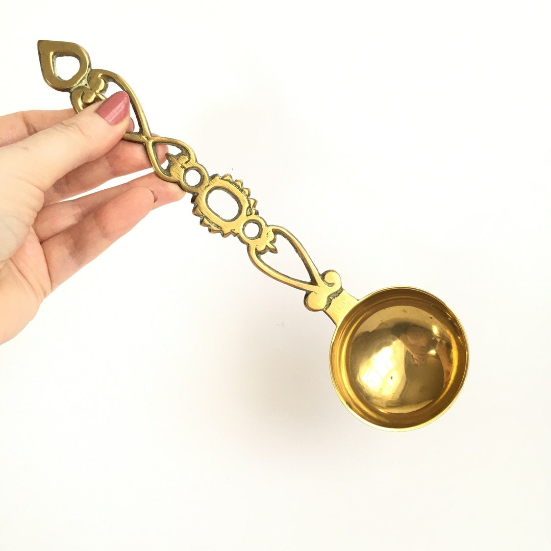 Vintage Brass Welsh Love Spoon Anointing Spoon Ladle Altar Ceremonial ...