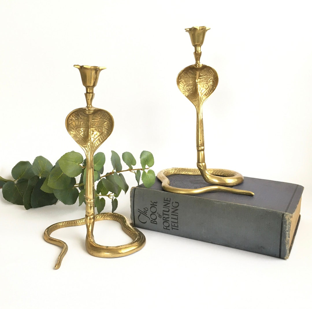 Large Snake Candlesticks Large Brass Pair Vintage King Cobra - Etsy