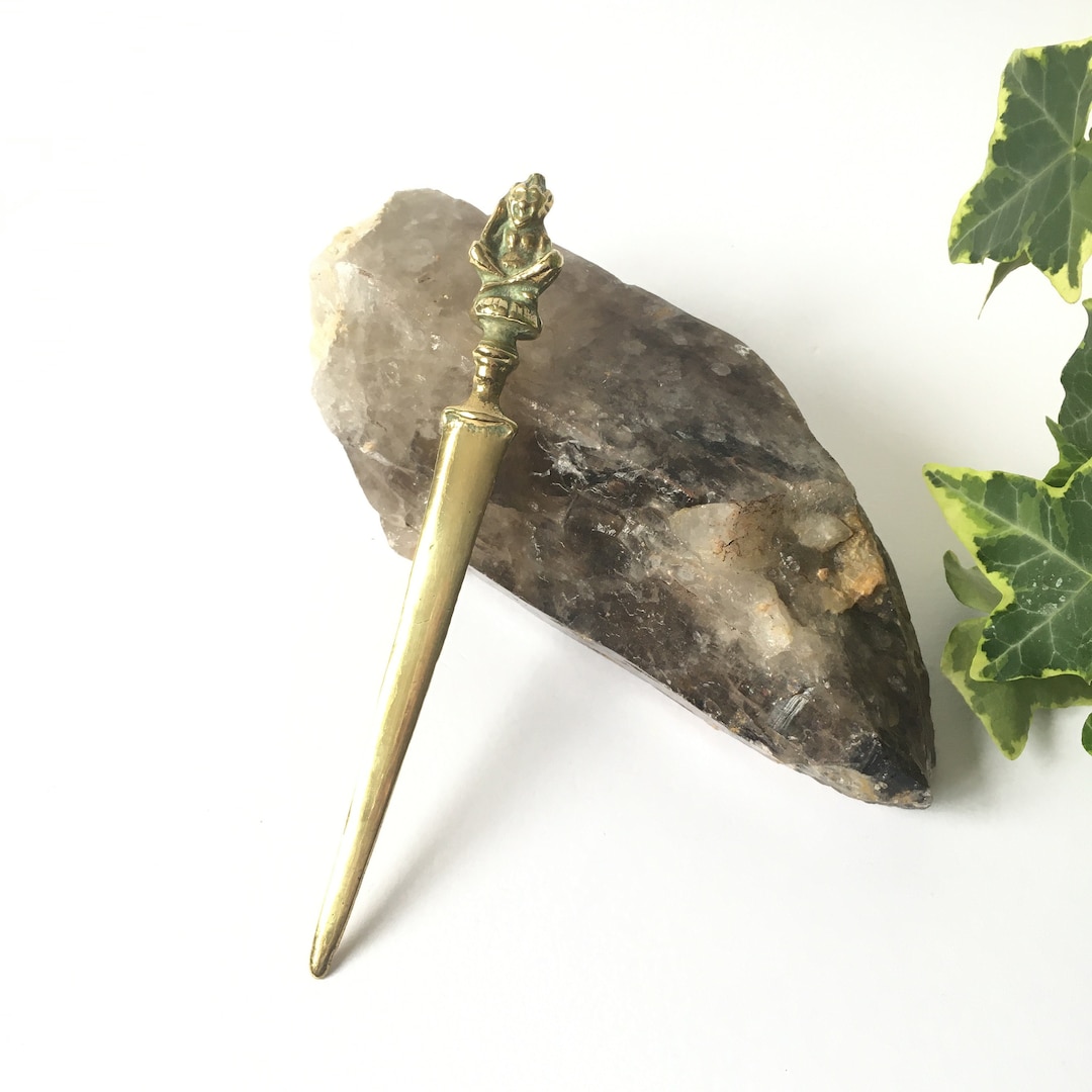 Vintage Brass Pixie Athame Letter Opener Page Turner Pisky Piskie Imp ...