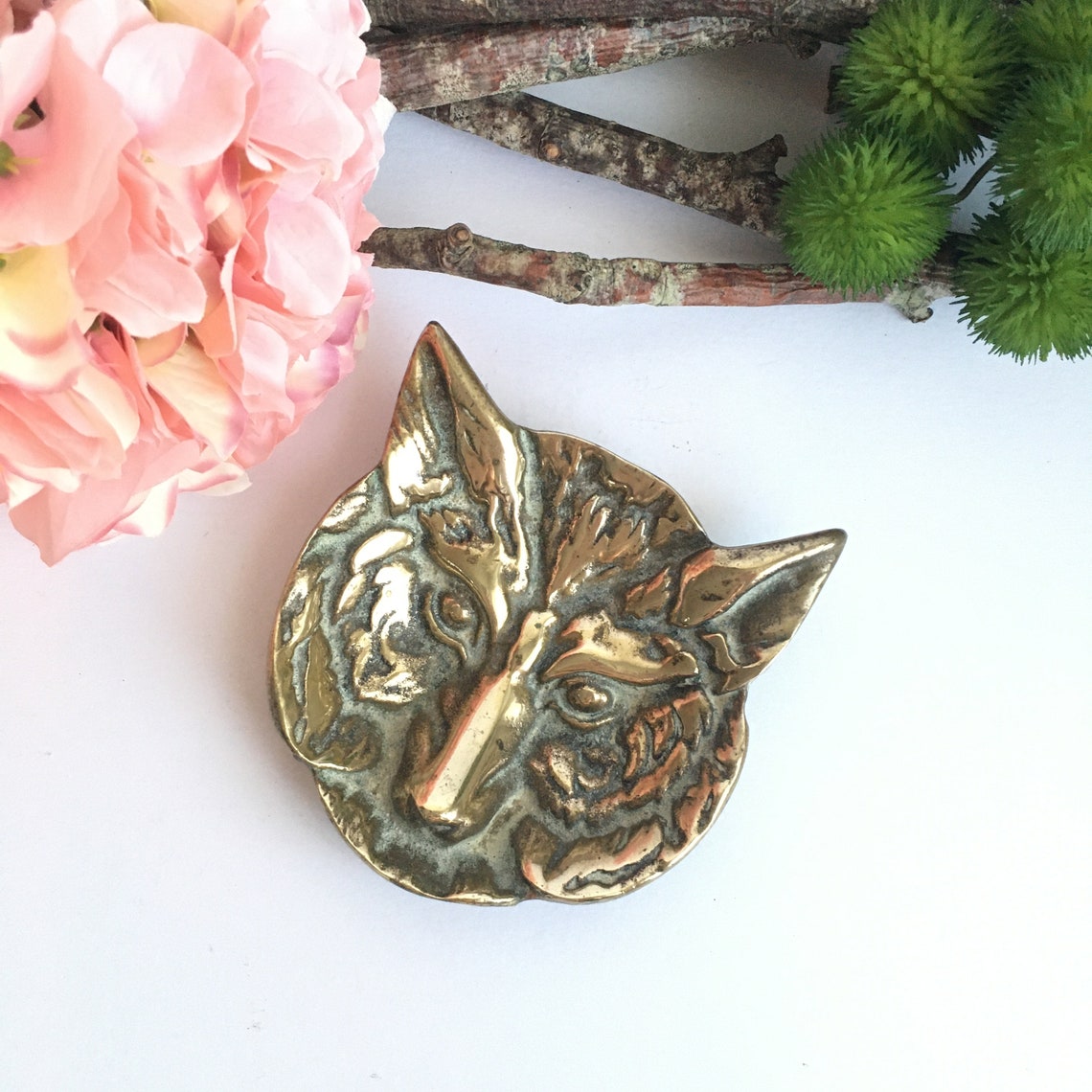 Antique Brass Fox Face Dish Vixen Altar Offering Plate Spirit | Etsy